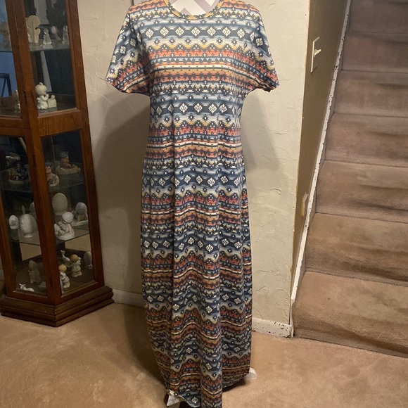 LuLaRoe | Dresses | Large Lularoe Maria Maxi Dressgrey White And Pinks ...